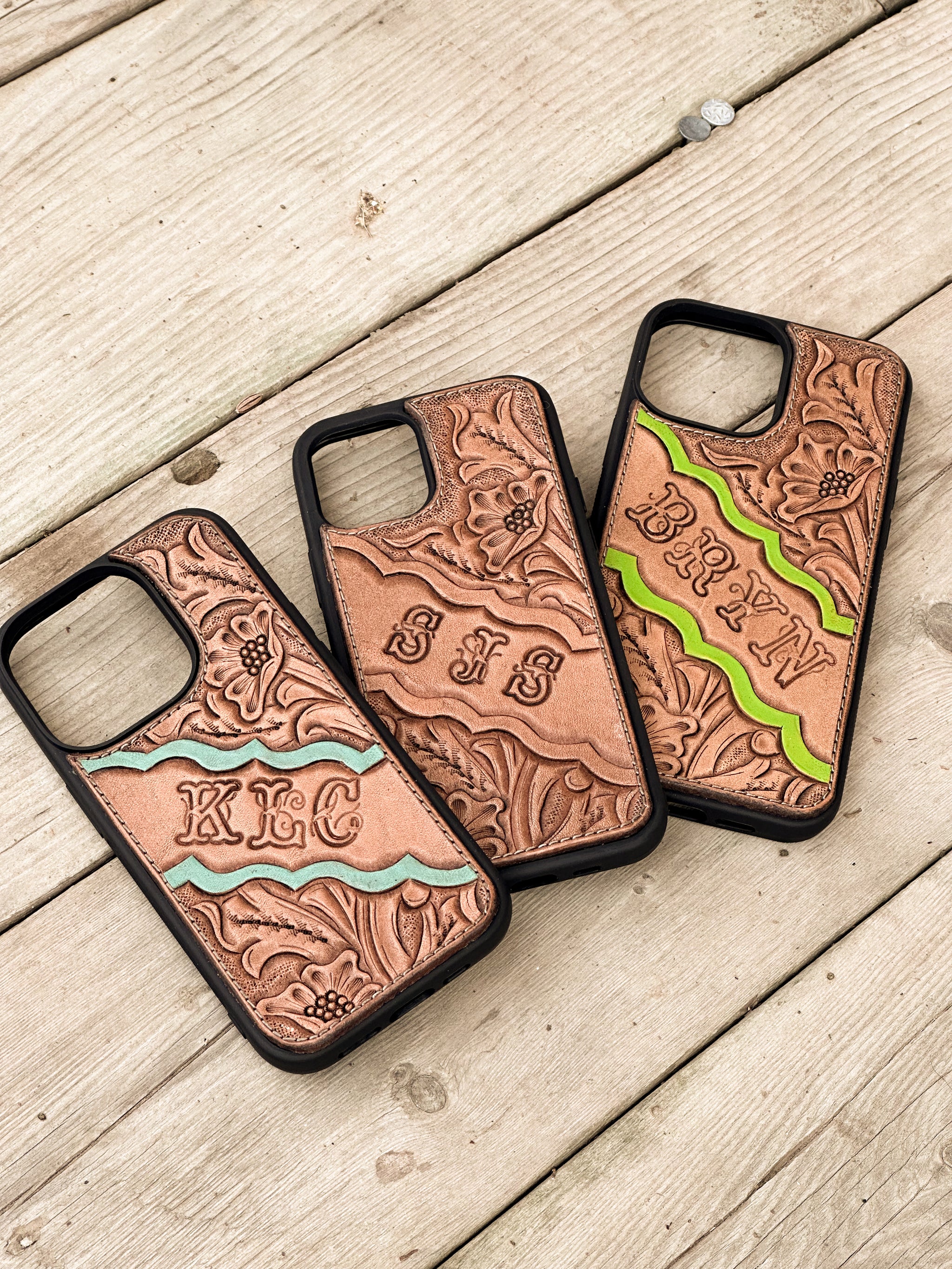 Floral Scrollwork Phone Case with Initials – Wall Leather Co. LLC