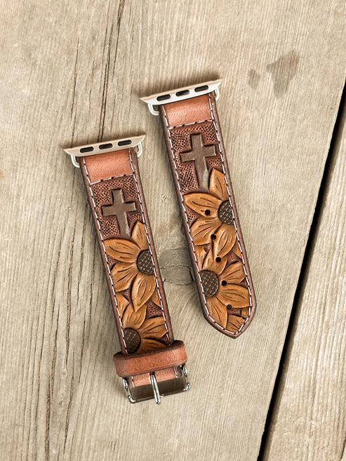 Sunflowers & Cross Painted Leather Smart Watch Band – Wall Leather Co. LLC