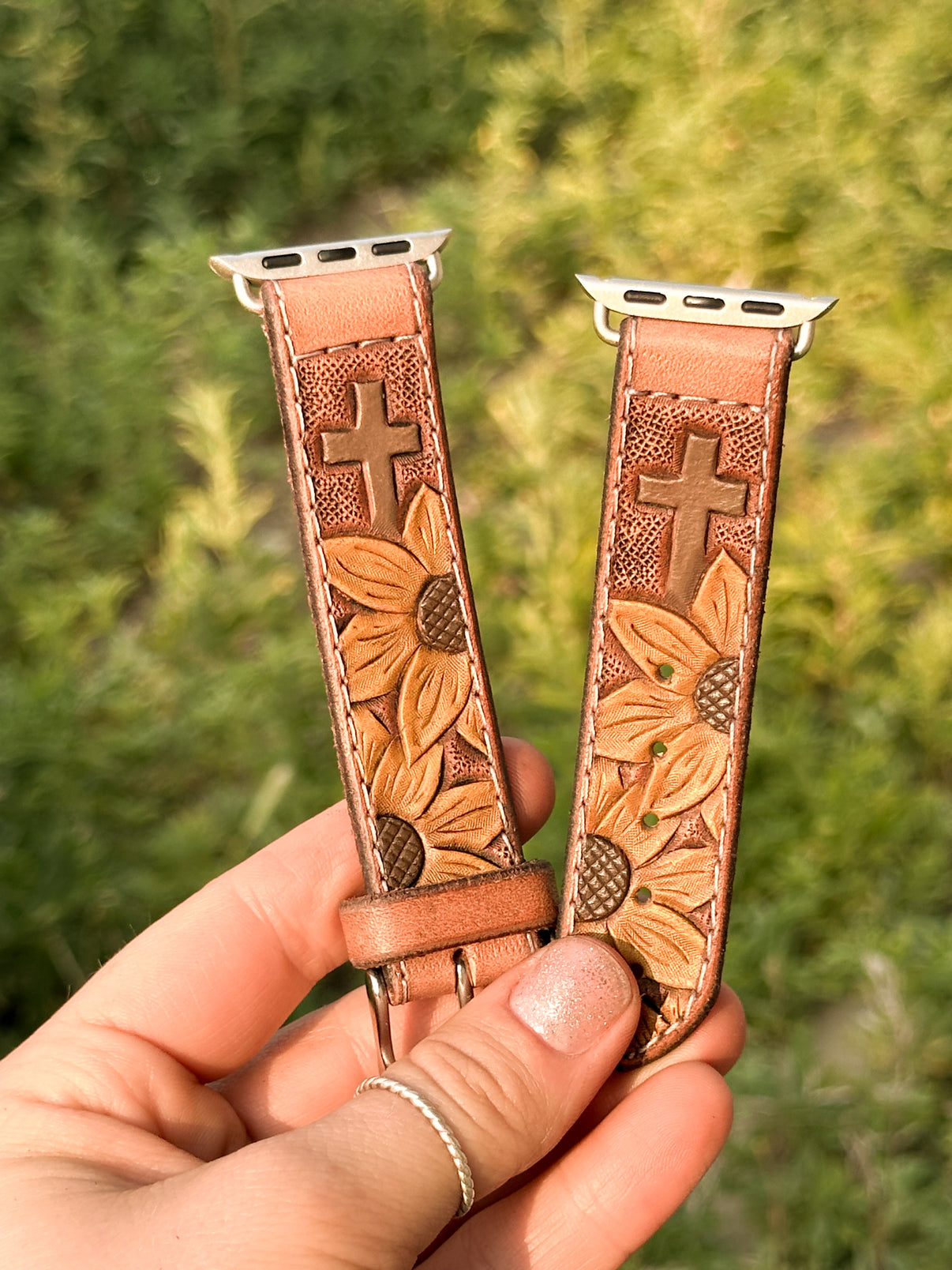 Sunflowers & Cross Painted Leather Smart Watch Band – Wall Leather Co. LLC